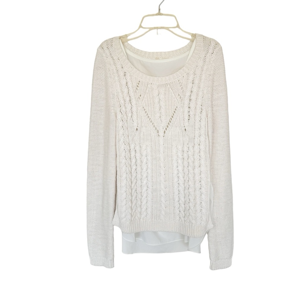 Anthropologie Moth Ella Ivory Layered Cable Knit Swea… - Gem